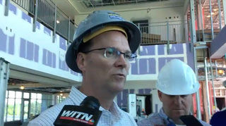 ECU AD Jon Gilbert on the TowneBank Tower nearing completion