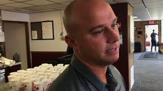 Arkansas wide receivers coach Justin Stepp at the Chad Morris Media ...