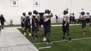 WVU Football Spring Practice: Joe Wickline with Offensive Line