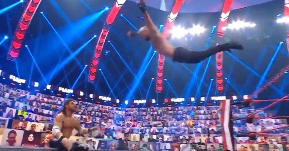 Watch: Ricochet Hits Insane Dive During WWE Raw Match With John Morrison
