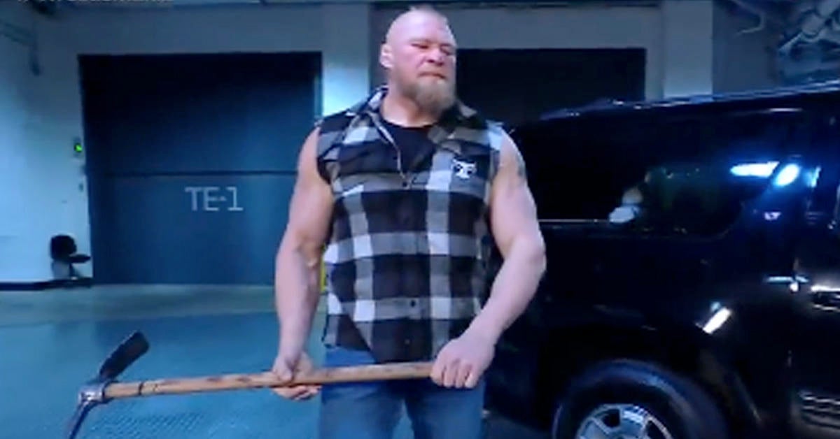 WWE's Brock Lesnar Destroys Roman Reigns' SUV with a Pickaxe to Close ...