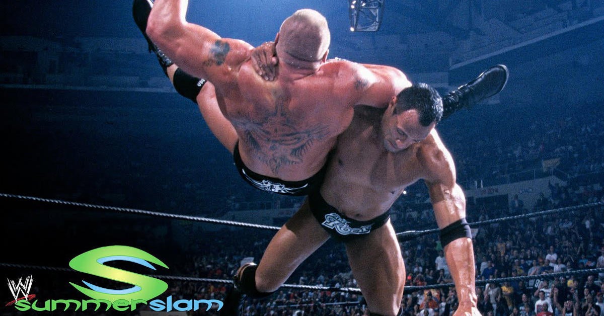 The Rock Celebrates 20 Year Anniversary of Epic Brock Lesnar WWE Title ...