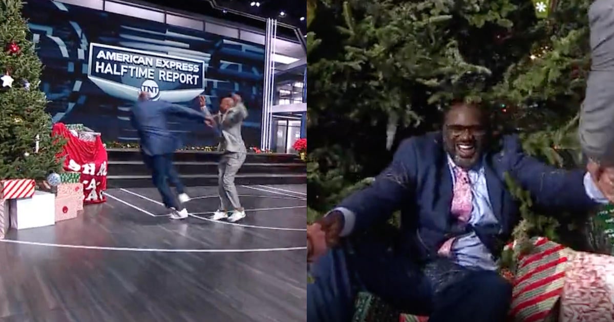 Kenny Smith Just Shoved Shaq Into a Christmas Tree (Again)