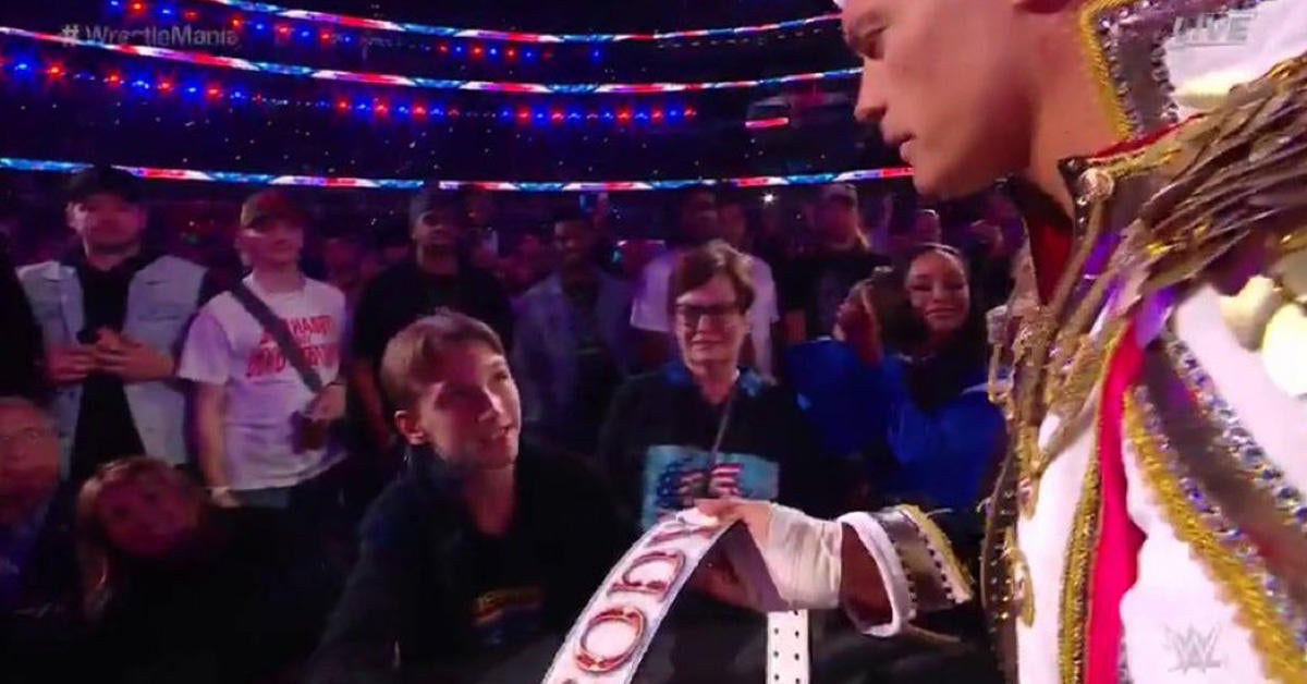 WWE's Cody Rhodes Presents Weight Belt to Brodie Lee's Son at WrestleMania