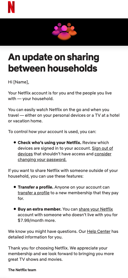 Netflix to Begin Emailing Users Sharing Netflix Outside Their Household