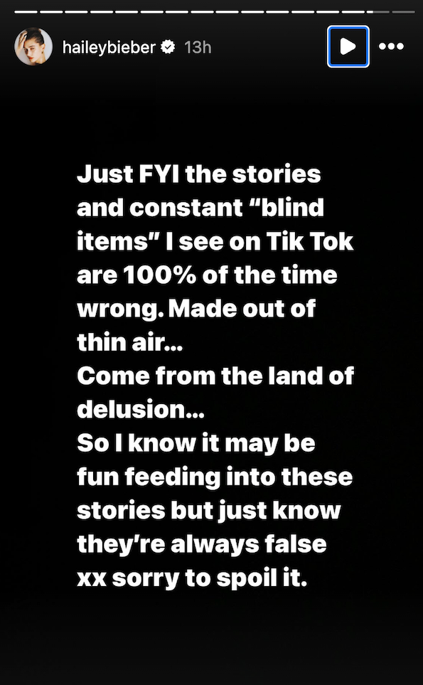 Hailey Bieber Slams Blind Items About Justin Bieber Marriage