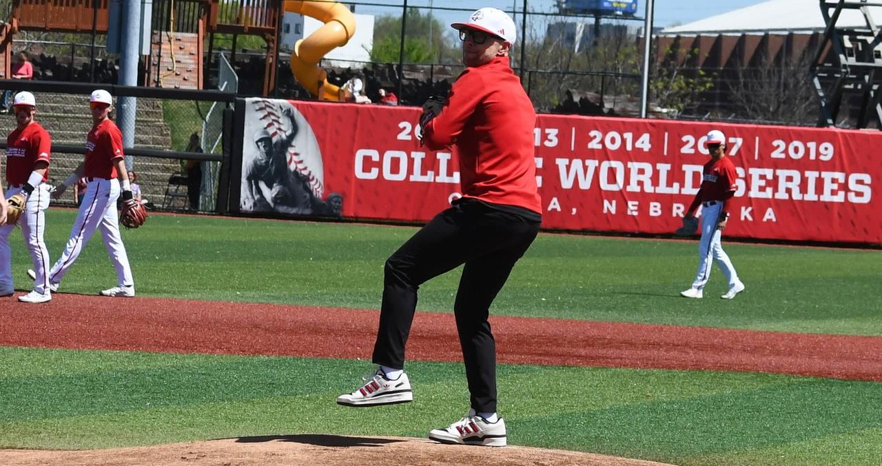 Pat Kelsey throws out first pitch prior to Louisville baseball game ...