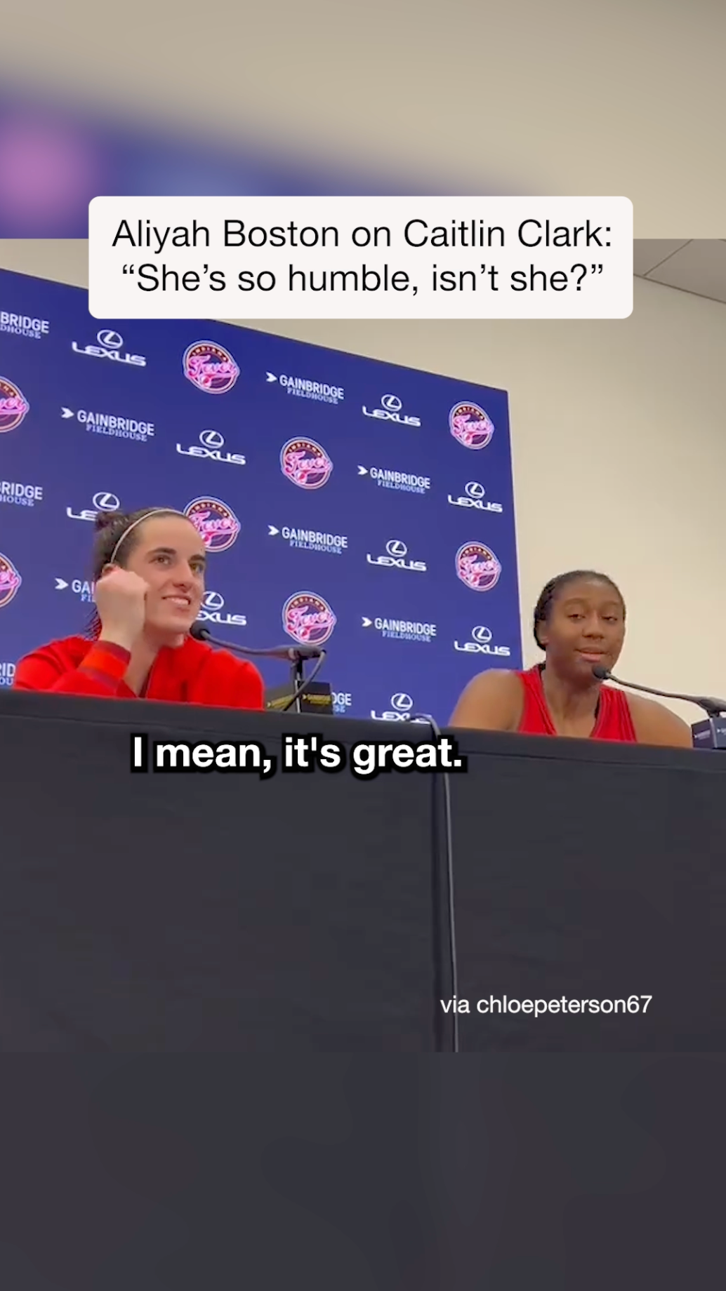 Aliyah Boston calls Caitlin Clark "so humble" Stream of WNBA ...
