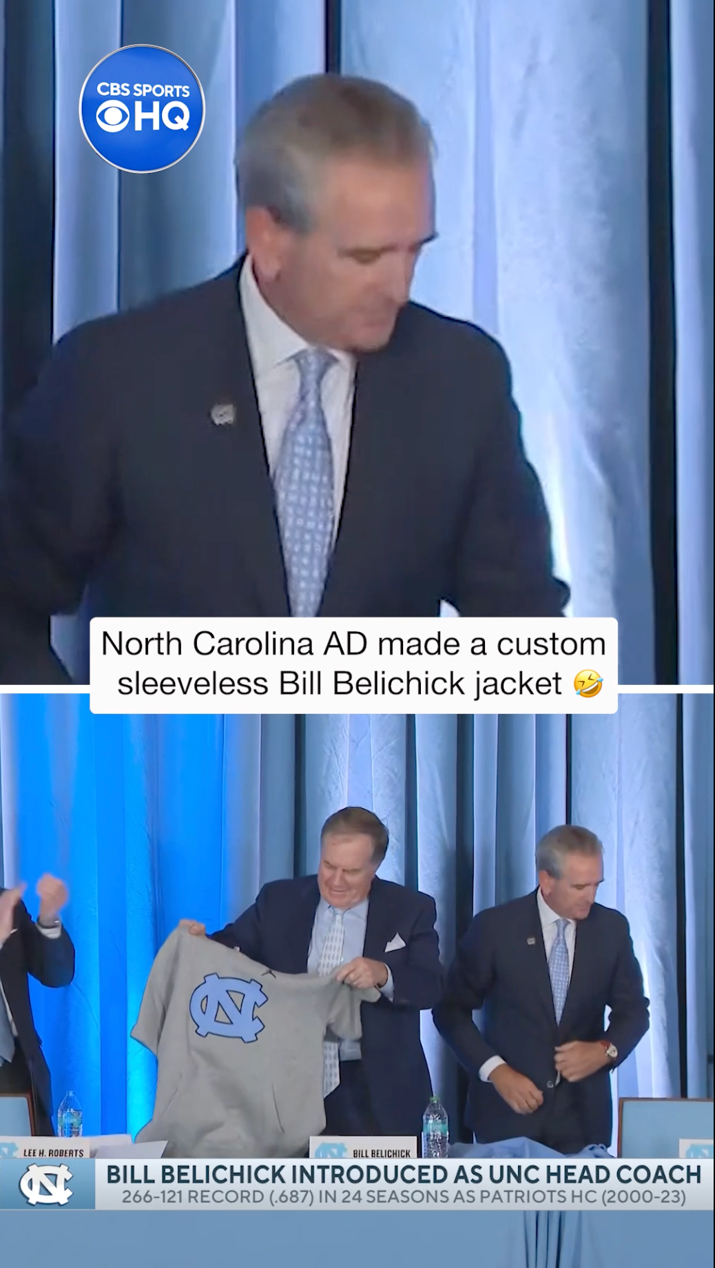 North Carolina AD made a custom sleeveless Bill Belichick jacket Stream ...