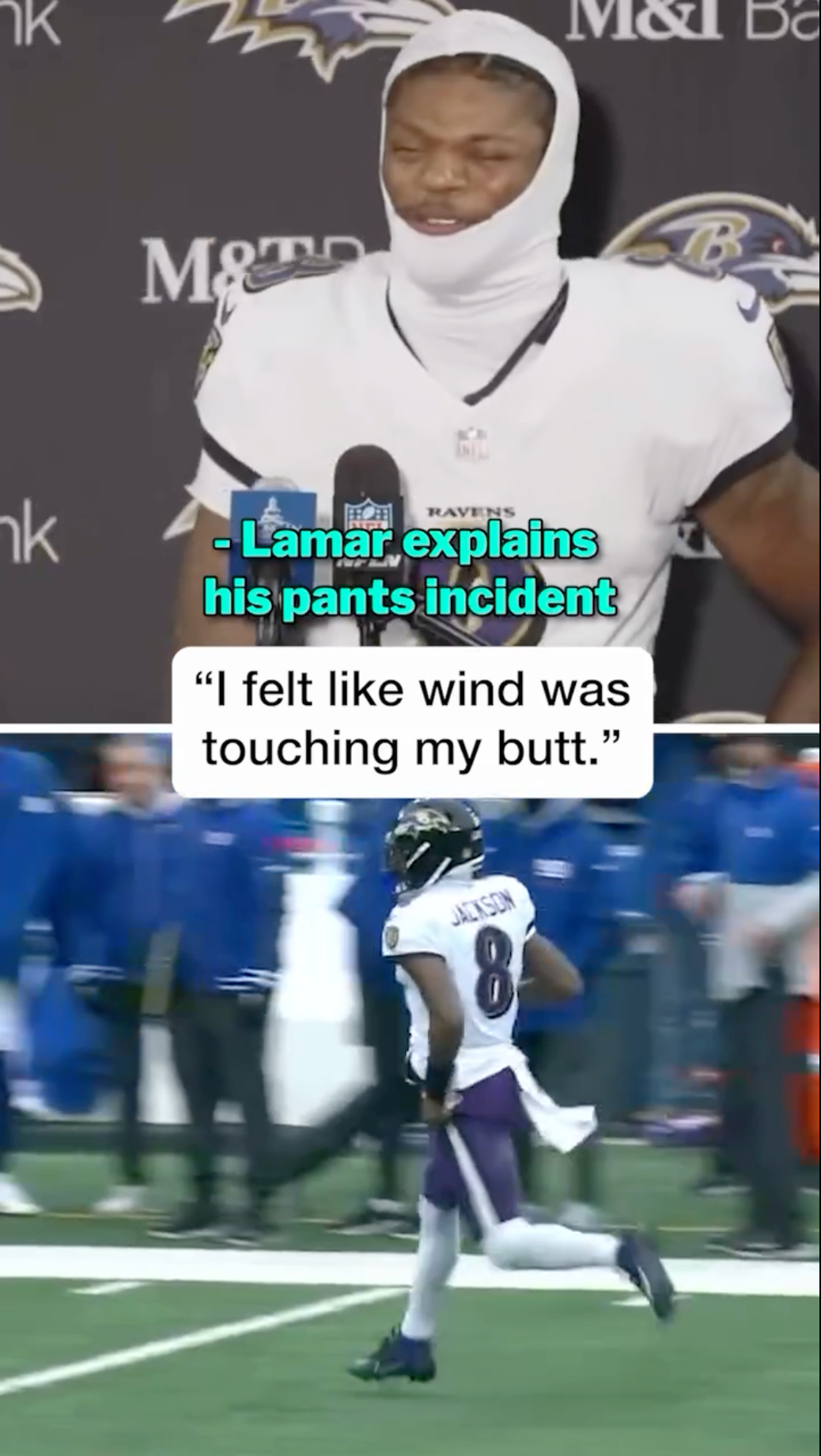 Lamar explains his pants incident that happened during his scramble ...