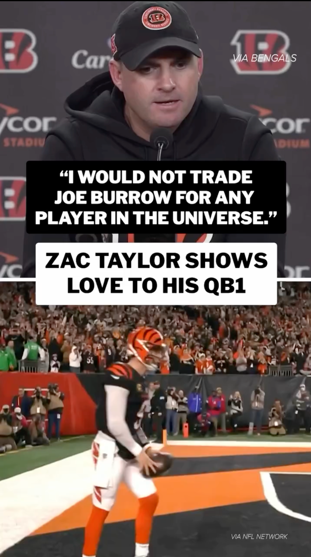 Zac Taylor shows love to Joe Burrow after thrilling win Stream of ...