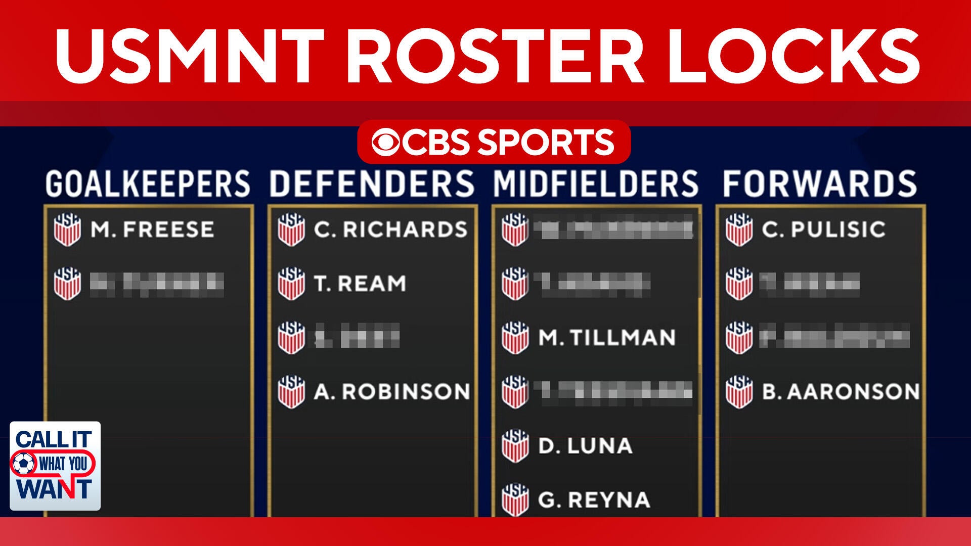 USMNT Roster LOCKS for the 2026 FIFA World Cup! - Call It What You Want Stream of Soccer - CBS ...