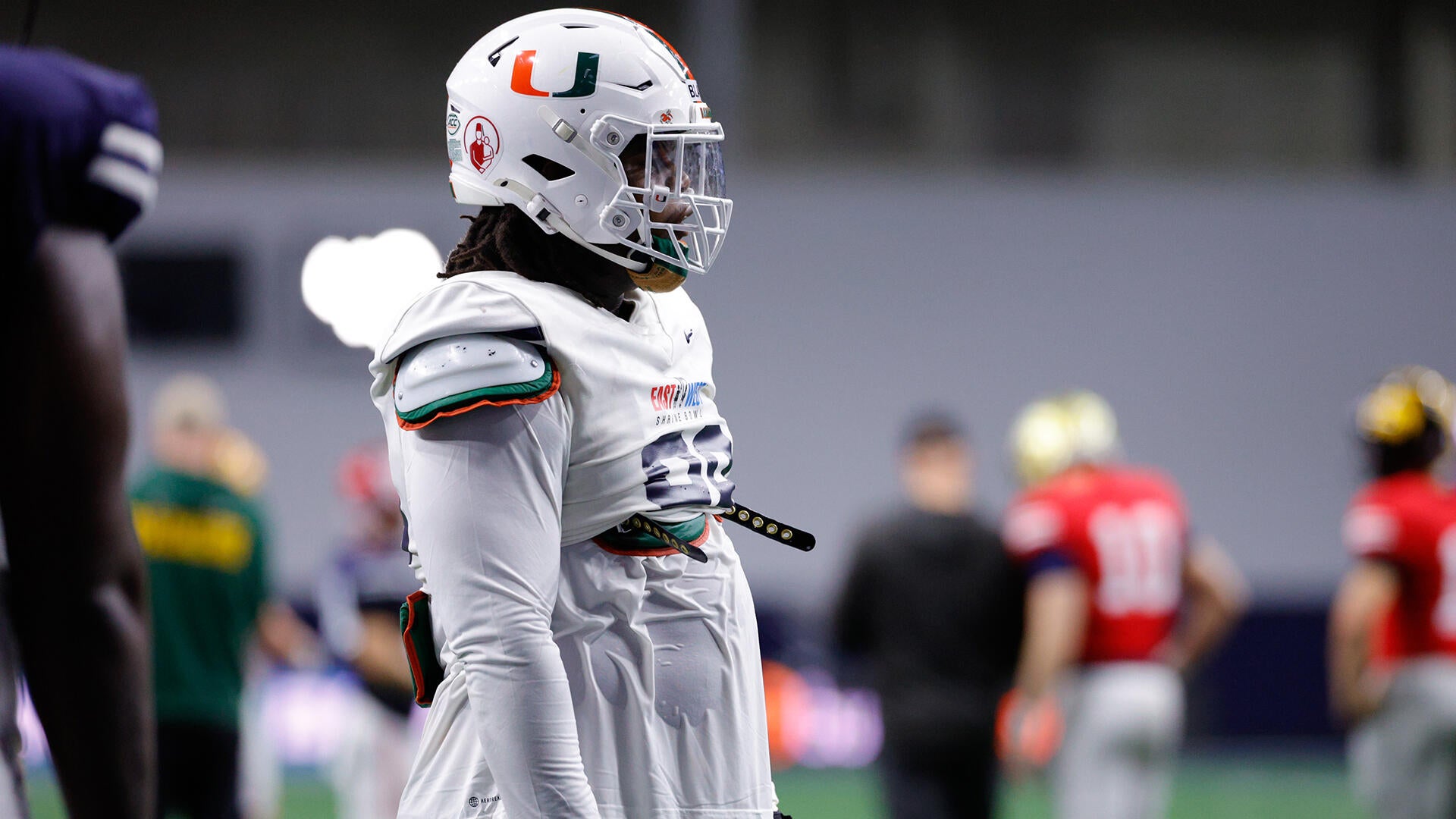 Miami's David Blay at East-West Shrine Bowl practice Stream of General ...