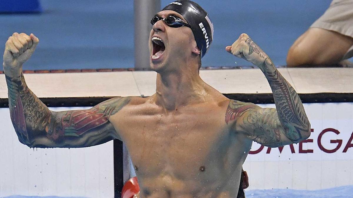 American Anthony Ervin, 35 years old, wins 50 free by .01 seconds ...