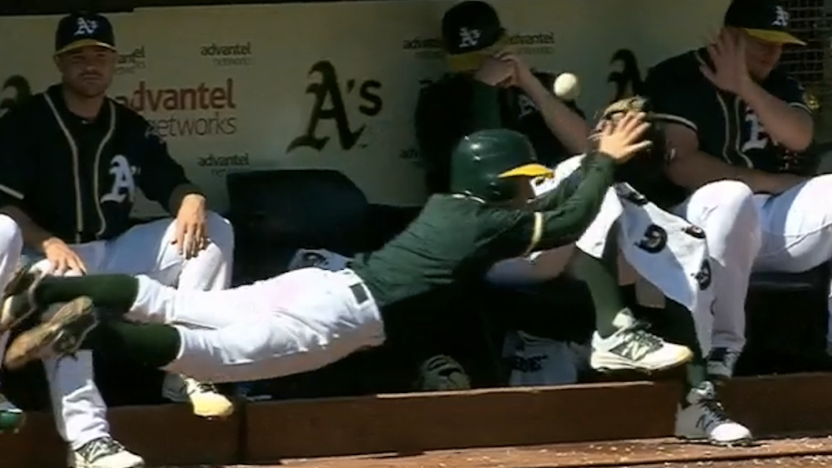 WATCH: A's ballboy goes all out for foul ball, but one reliever is ...