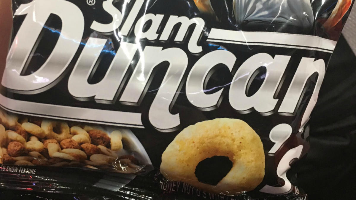LOOK: Spurs give out 'Slam Duncan O's' cereal before retiring Tim's jersey - CBS Sports