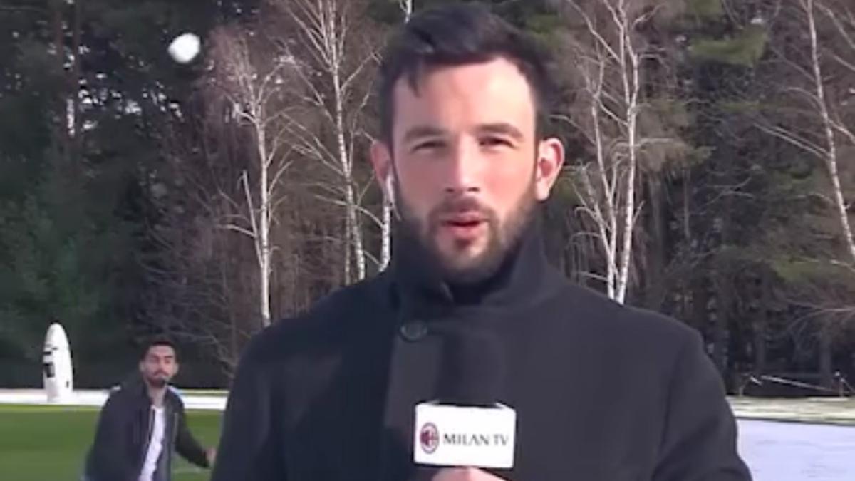 WATCH: AC Milan player hilariously drills reporter in head with a ...