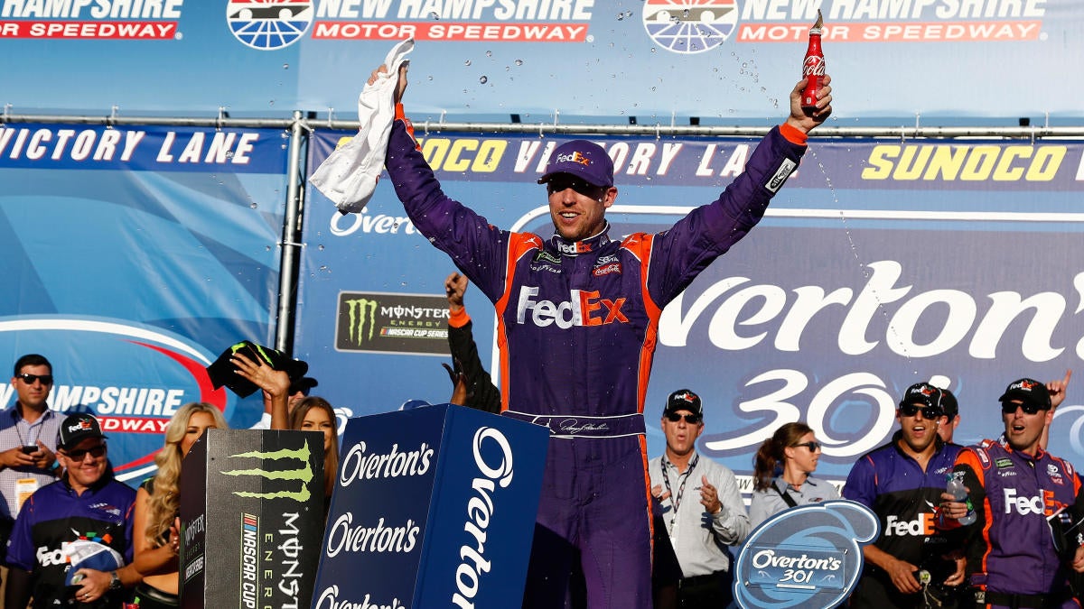 WATCH: Denny Hamlin shreds his tires to the rims in epic burnout after ...