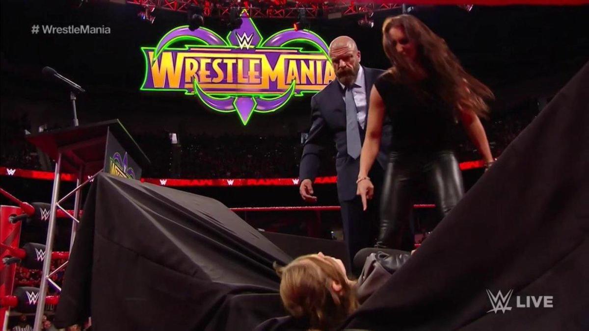 WATCH: Ronda Rousey slammed through a table on WWE WrestleMania 34 go ...