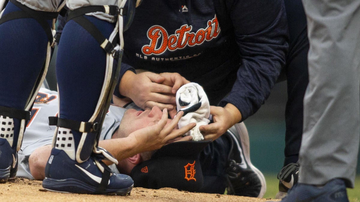 Jordan Zimmermann exits Wednesday's game after being hit in face by ...