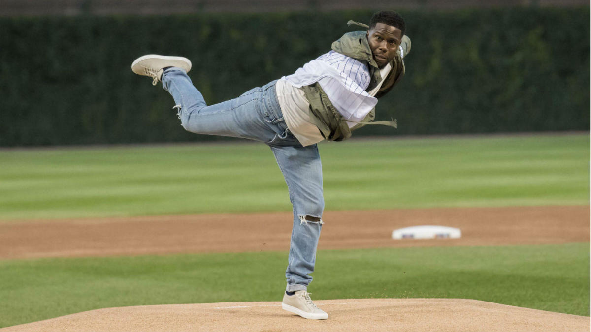 LOOK: Kevin Hart bounces his first pitch for the Cubs at Wrigley Field ...