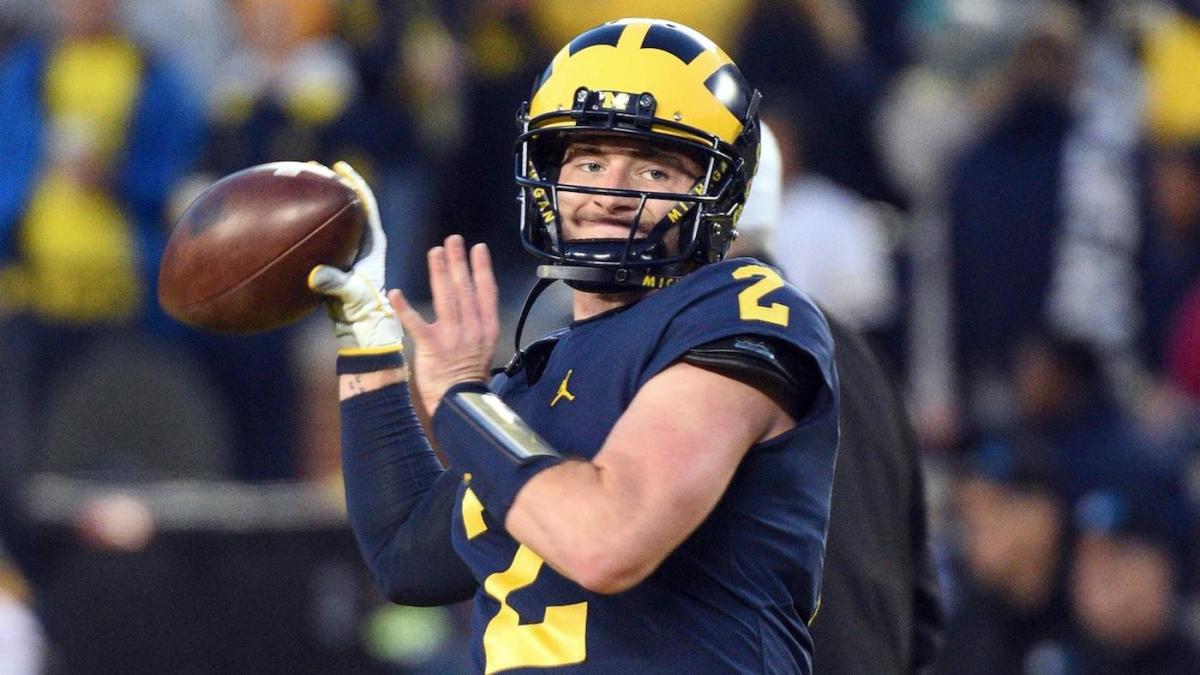 Michigan quarterback Shea Patterson works out at Texas Rangers spring ...