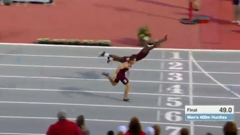 WATCH: Texas A&M hurdler Superman dives at finish line to beat teammate ...