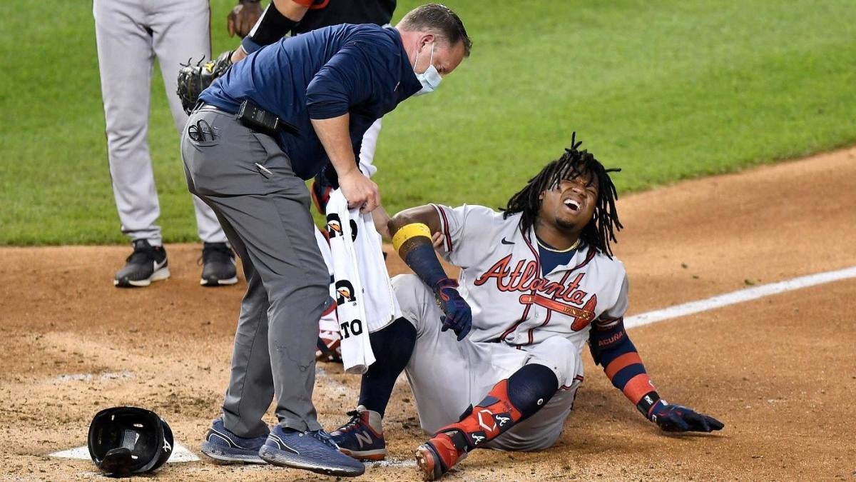 Braves' Ronald Acuña Jr. day-to-day after fouling ball off leg and ...