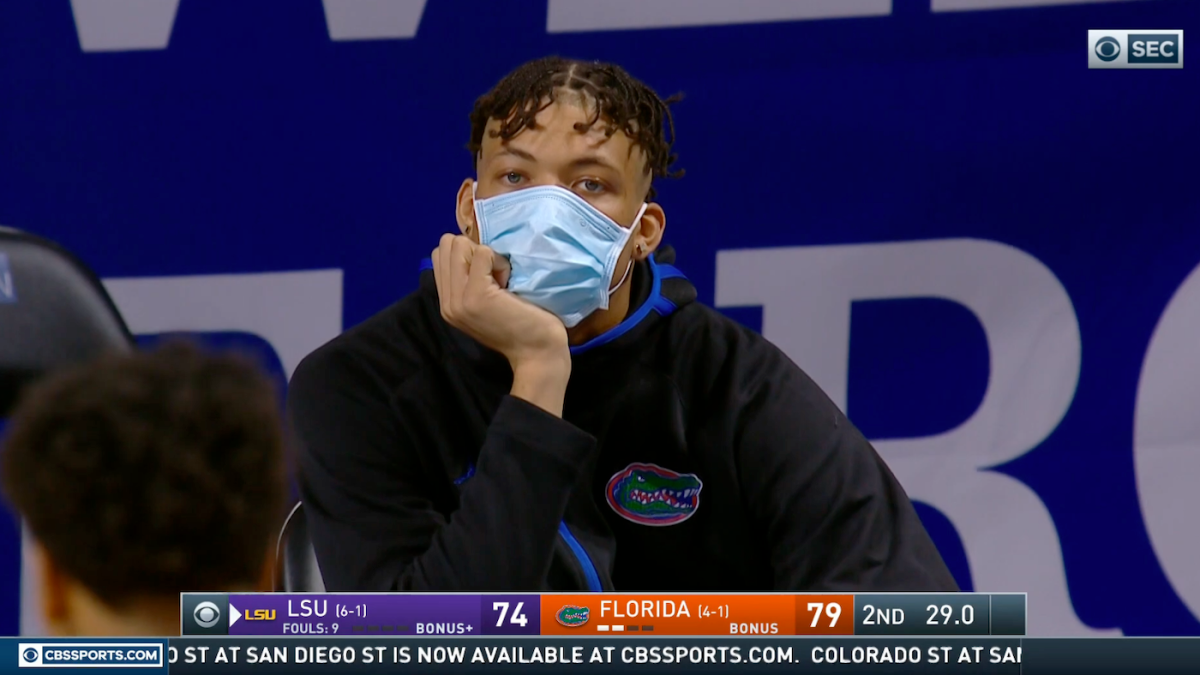 Florida's Keyontae Johnson returns to sideline and sits on bench as ...
