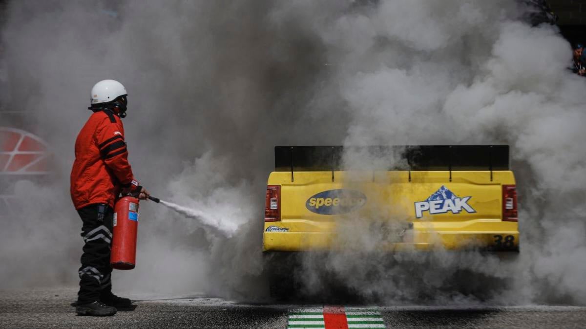 LOOK: Zane Smith's NASCAR Truck Series ride catches fire after post ...