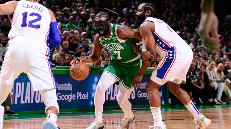 WATCH: Georges Niang grabs Jaylen Brown's leg from 76ers bench, double ...
