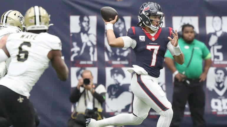 Texans' C.J. Stroud throws first career interception after breaking NFL record for most throws ...