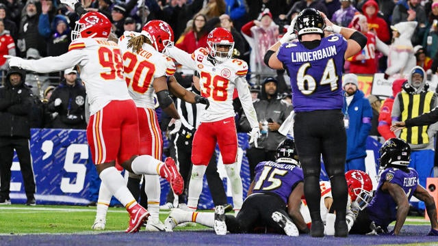 NFL on CBS: Chiefs force Ravens fumble just short of the goal line ...