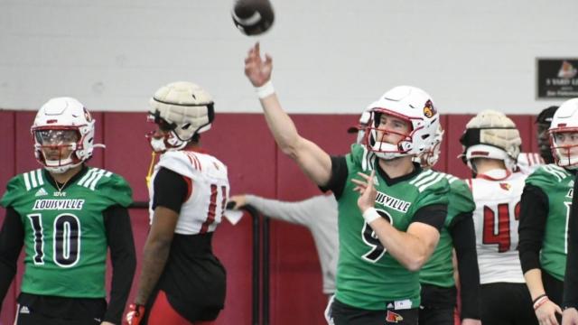 Jeff Brohm reacts to Tyler Shough's first practice at Louisville