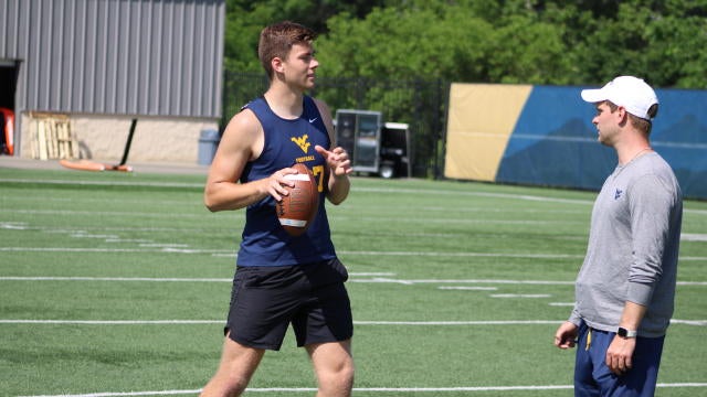 Four-star QB Nathan Bernhard throws at WVU Football camp