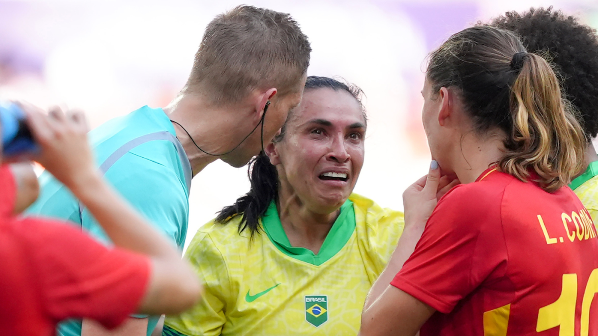 2024 Paris Olympics: Brazil legend Marta gets red card for kick out at ...