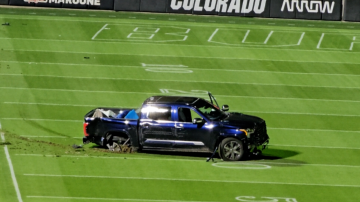 Hit-and-run driver crashes into Colorado's Folsom Field, truck ends up on football field ...