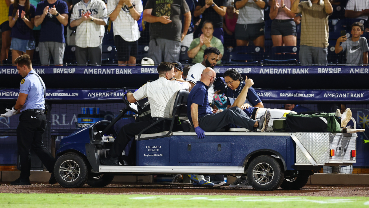 Rays reliever Hunter Bigge taken off field on stretcher after being ...