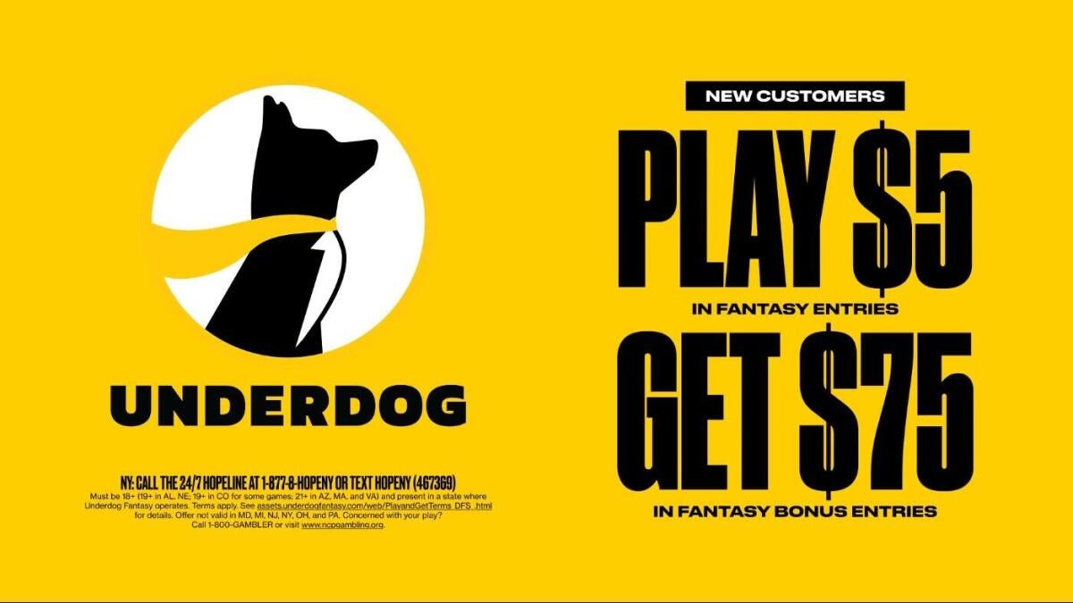 Underdog promo code CBSSPORTS2: Play $5, get $75 offer for NFL ...